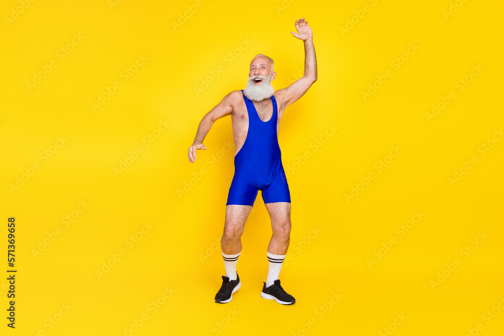 Full body photo of overjoyed positive person have fun dancing good mood ...