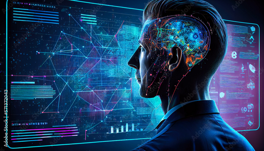 Artificial intelligence futuristic data visualization of human computer ...