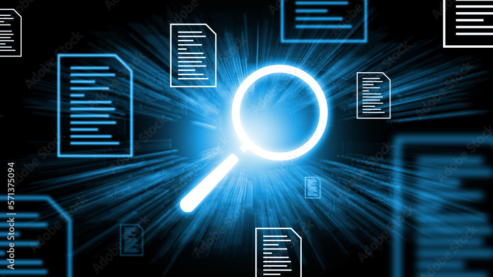 Finding and checking documents. Abstract hologram graphics with ...