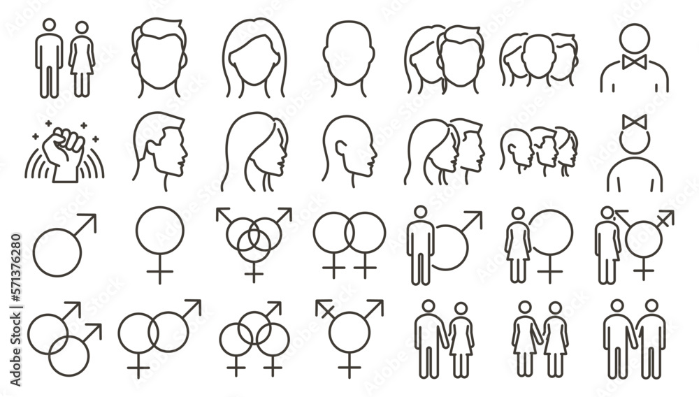 Vector thin line icon set of of gender related vector Icons. Different ...