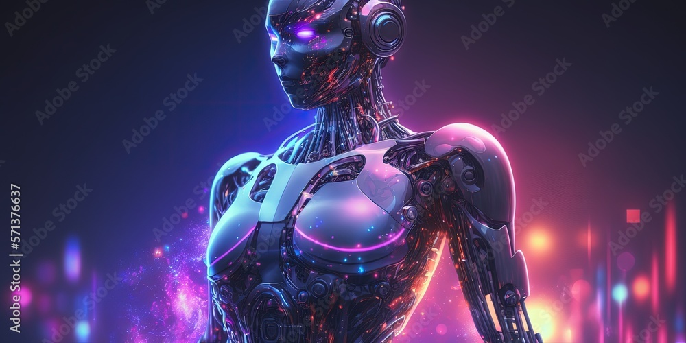 Metaverse humanoid AI robots Background of the digital world in ...