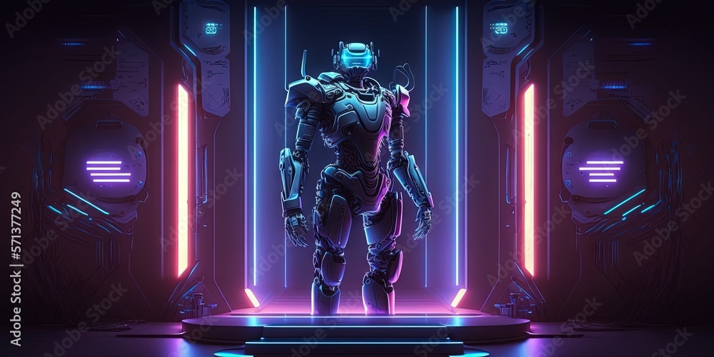 Robot , an abstract background, an esports game of cyberpunk science ...