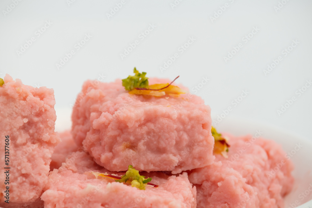 Indian Mithai Rose Kalakand Also Called Pink Gulabi Milk cake Is Milk ...
