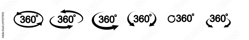 360 degree view related icon set. Signs and arrows for indicate the ...