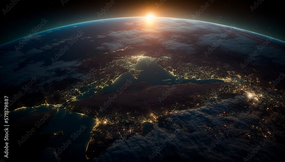 Breathtaking view of planet Earth from outer space shows illuminated ...
