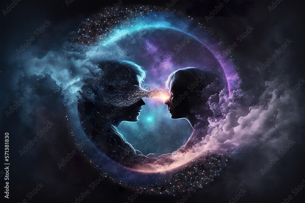 Two soulmates meet each other in space created with Generative AI Stock ...