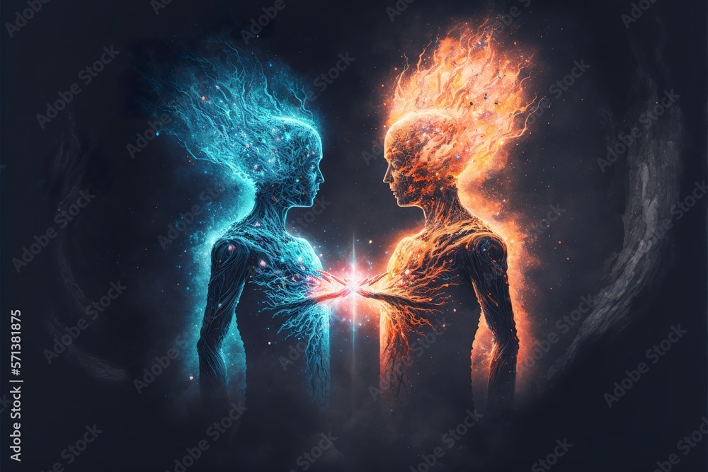 Two soulmates meet each other in space created with Generative AI Stock ...
