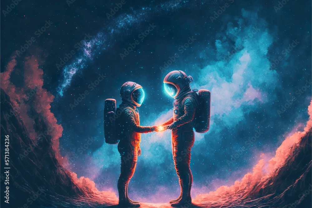Two soulmates meet each other in space created with Generative AI Stock ...