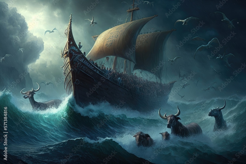 Navigating the Sea of Faith Noah's Ark on a Stormy Journey Generative AI ilustración de Stock ...