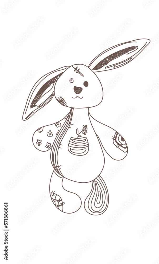 Sketch of plush toy rabbit with patches . Rabbits for clothing or other ...