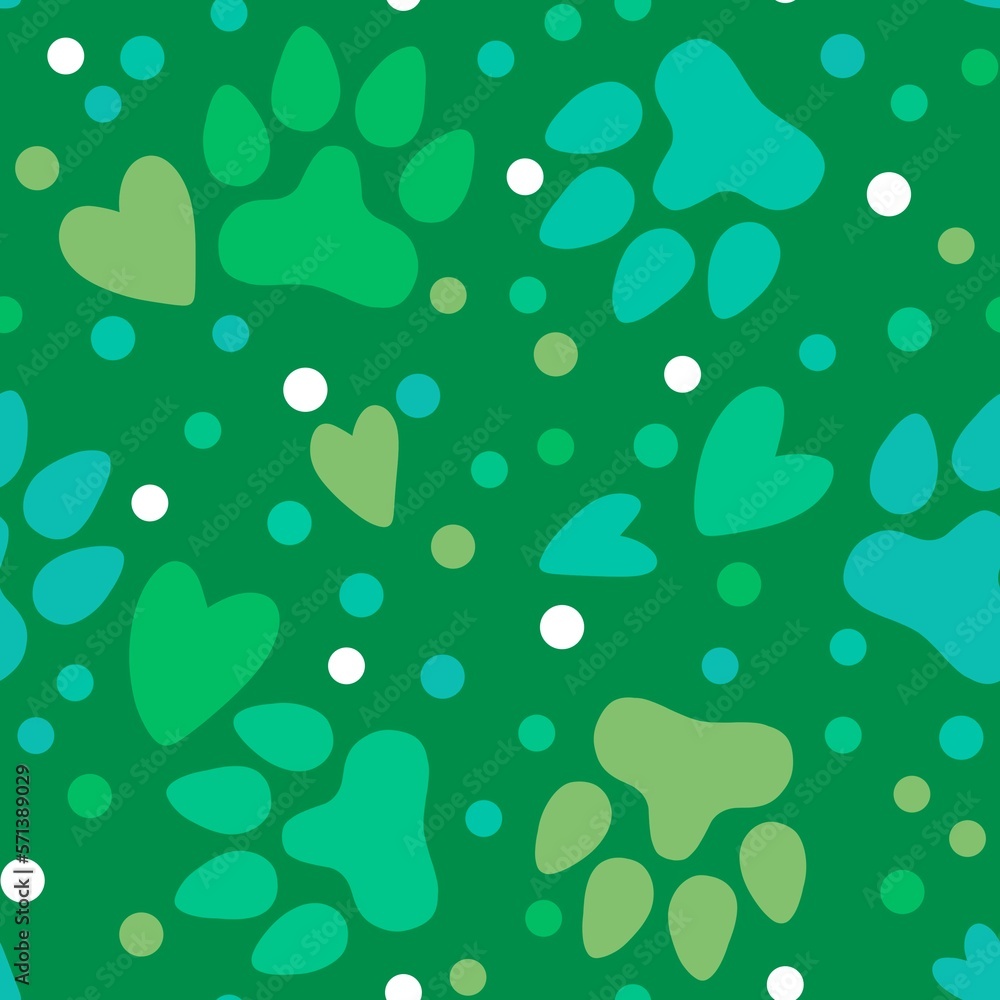 Cartoon animals seamless footprints dig and cat and polka dots and ...