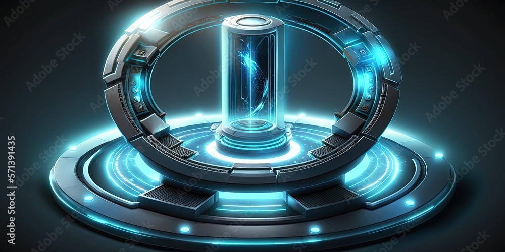 teleport podium in a circle. Hologram and portal technology futuristic ...