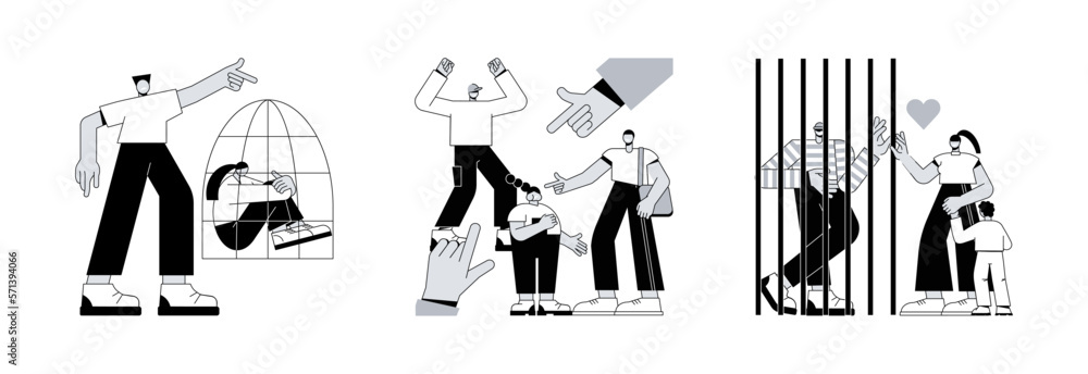 Harrasment abstract concept vector illustration set. Domestic and youth ...