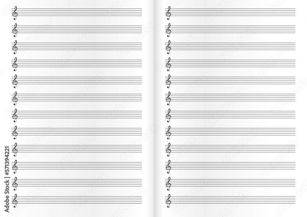 Blank sheet music page template. Lined page with note stave Stock ...