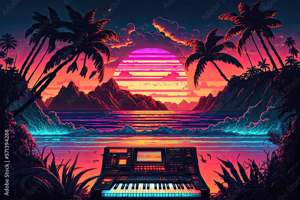 Synthwave background for music lovers made with generative ai Stock ...