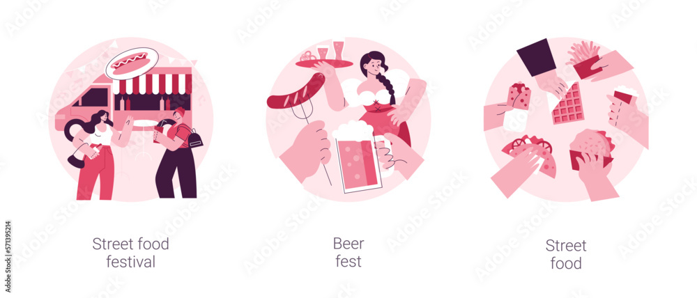 Local food event abstract concept vector illustration set. Street food ...