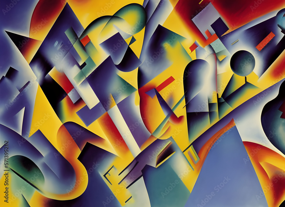 Abstract modern technology themed painting with complementary colors ...