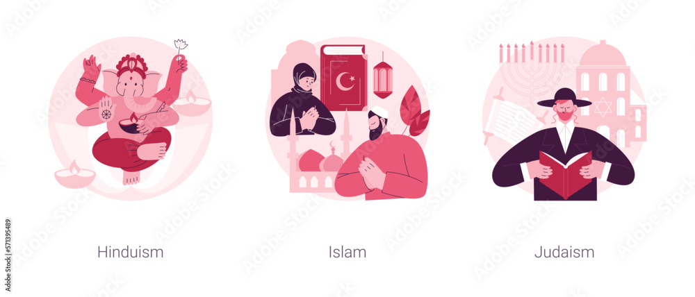 World religions abstract concept vector illustration set. Hinduism ...