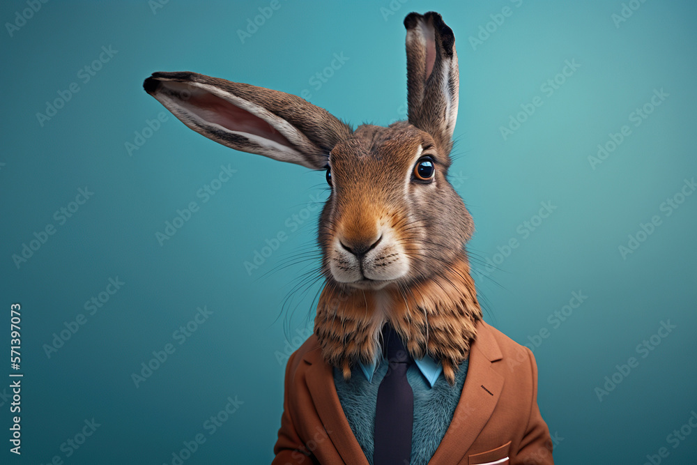 Studio photo portrait of a hare in business clothes on, concept of Business Professional and ...