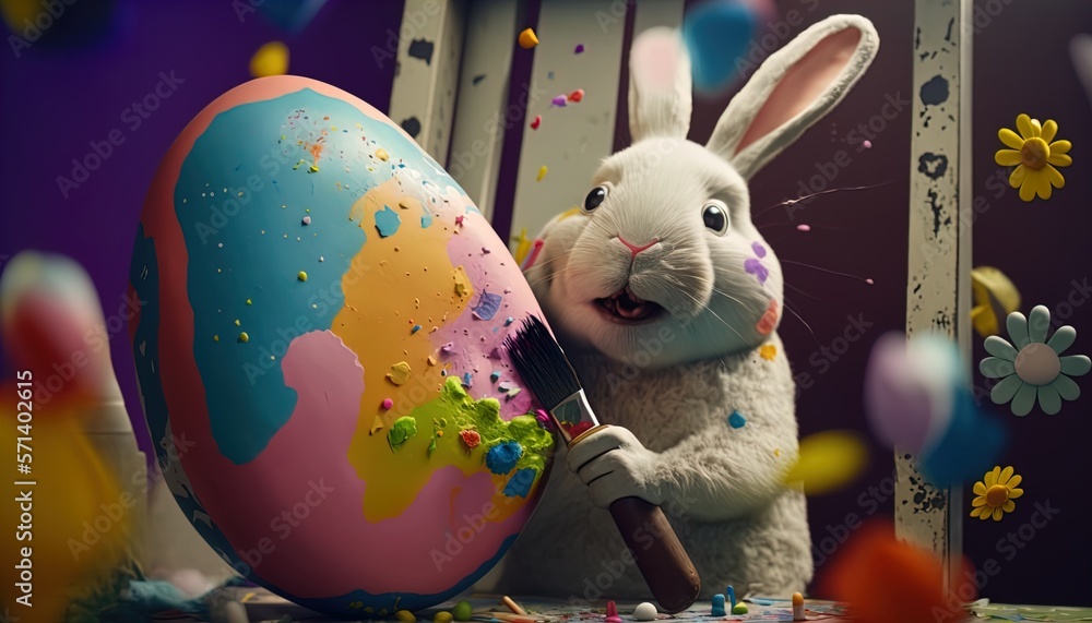 Colorful beautiful Easter dream with super cuddly Easter bunny created ...