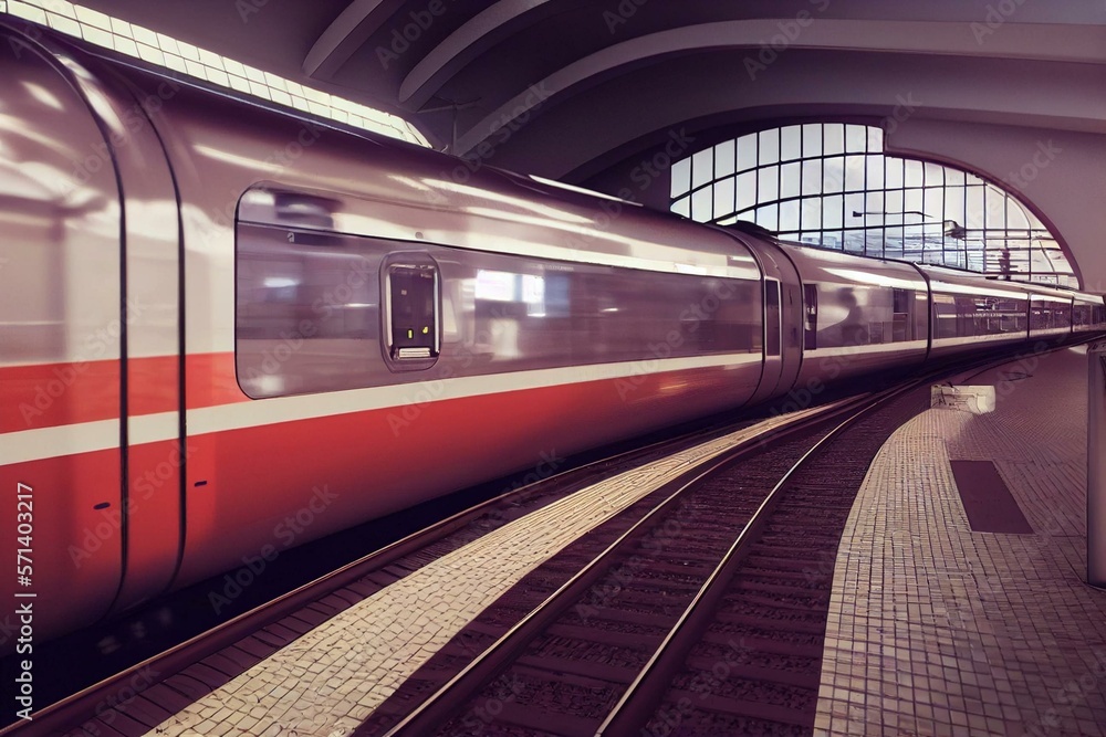 High speed train in motion inside modern train station in Vienna. Fast ...