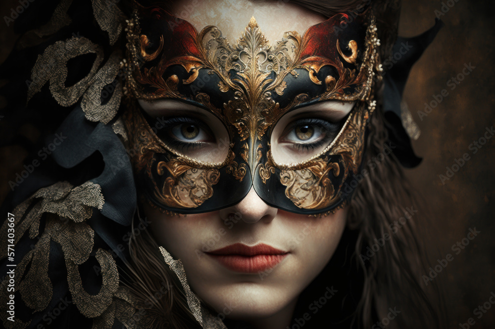 Woman face wear beautiful masquerade mask. Carnival party festival of ...