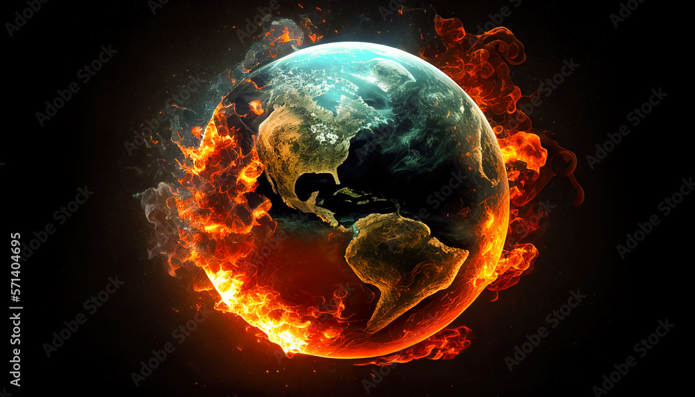 ESG inspired, close-up on an heated planet earth on fire Stock ...