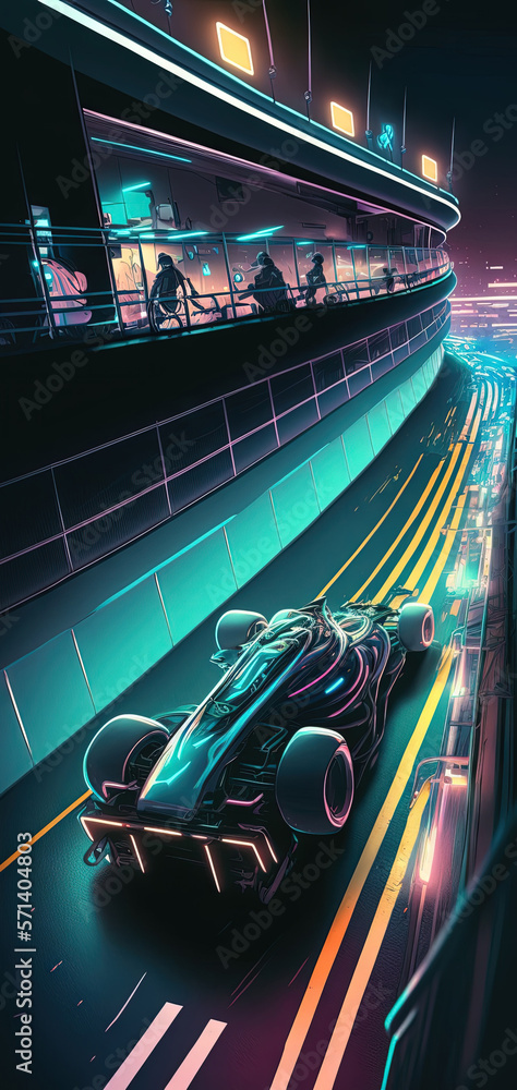 nighttime picture with a racing theme futuristic racetrack with neon ...