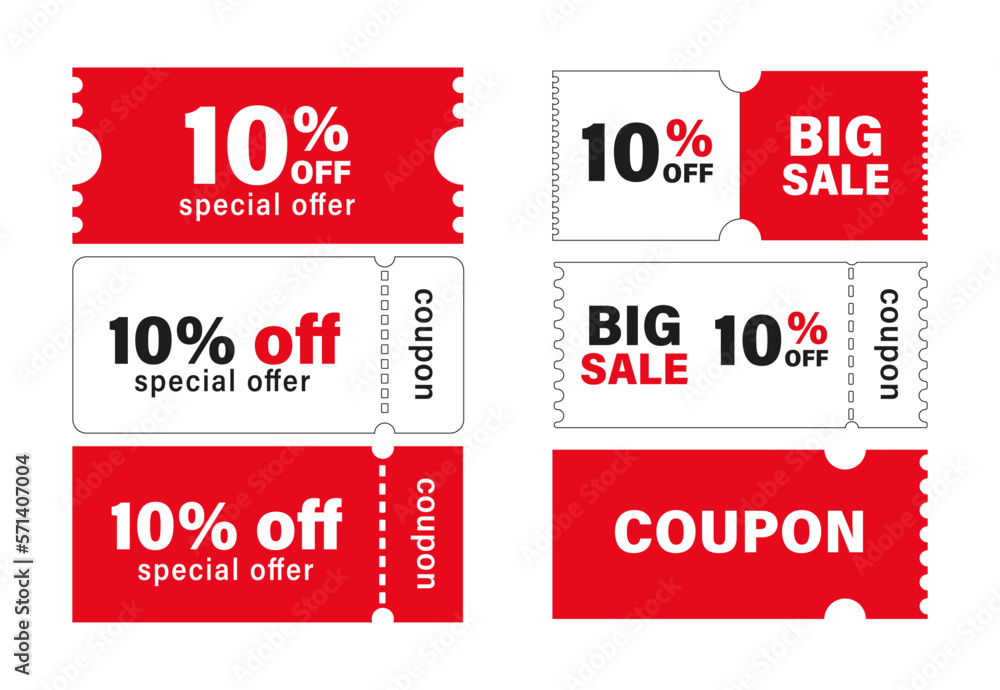 Discount coupon. coupon set, 10% off discount coupon, special offer ...