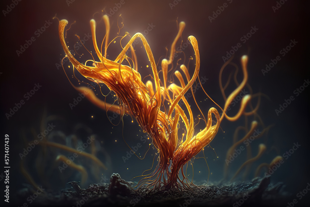 abstract illustration of cordyceps mushroom fungus hypha mycelium ...