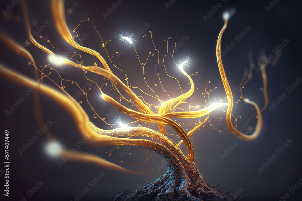abstract illustration of cordyceps mushroom fungus hypha mycelium ...