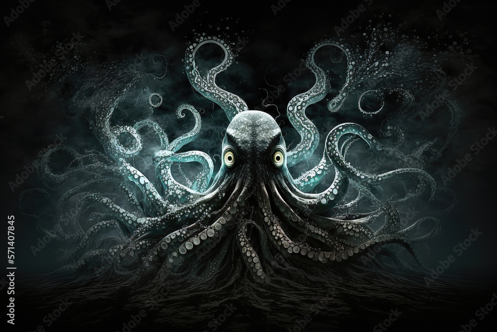 fantasy Cthulhu octopus nightmare monster in the sea, horrific ...