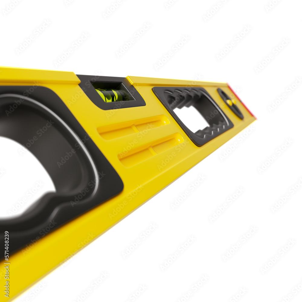 Yellow spirit level isolated on transparent background in perspective ...