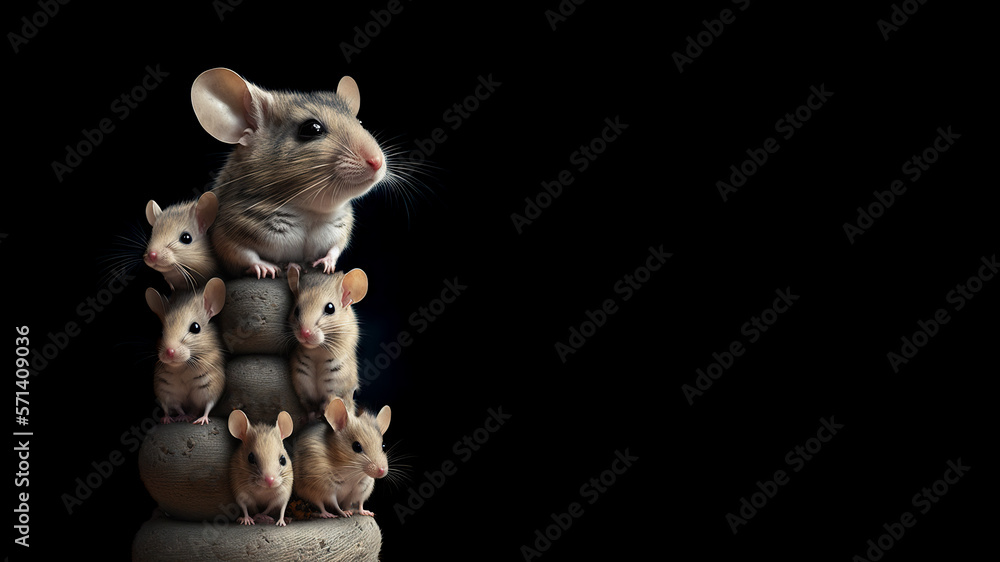 Cute adorable tower of mice, mouse family. Background cartoon ...