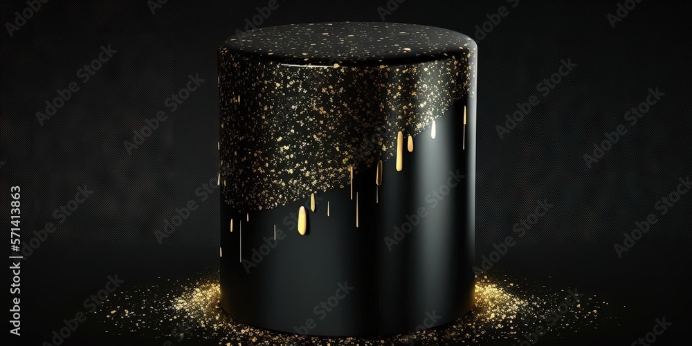 Illustration Black cylinder in dark water, round rough stone pedestal ...