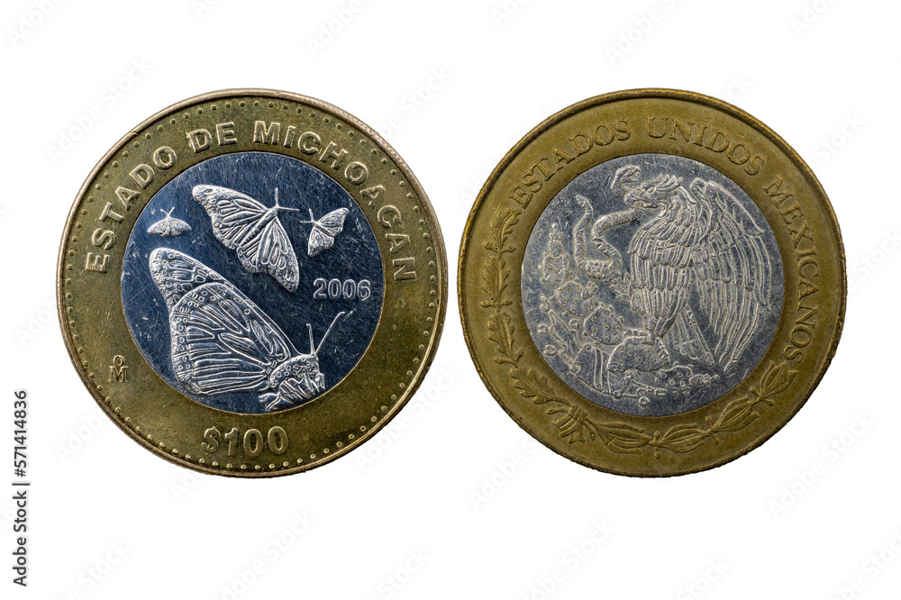 Zdjęcie Stock: moneda de 100 pesos con la mariposa monarca en el ...