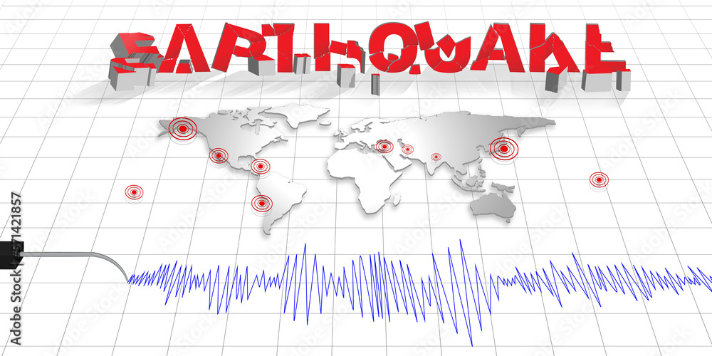 Earthquake effect illustration. movements on the world map. Seismic ...