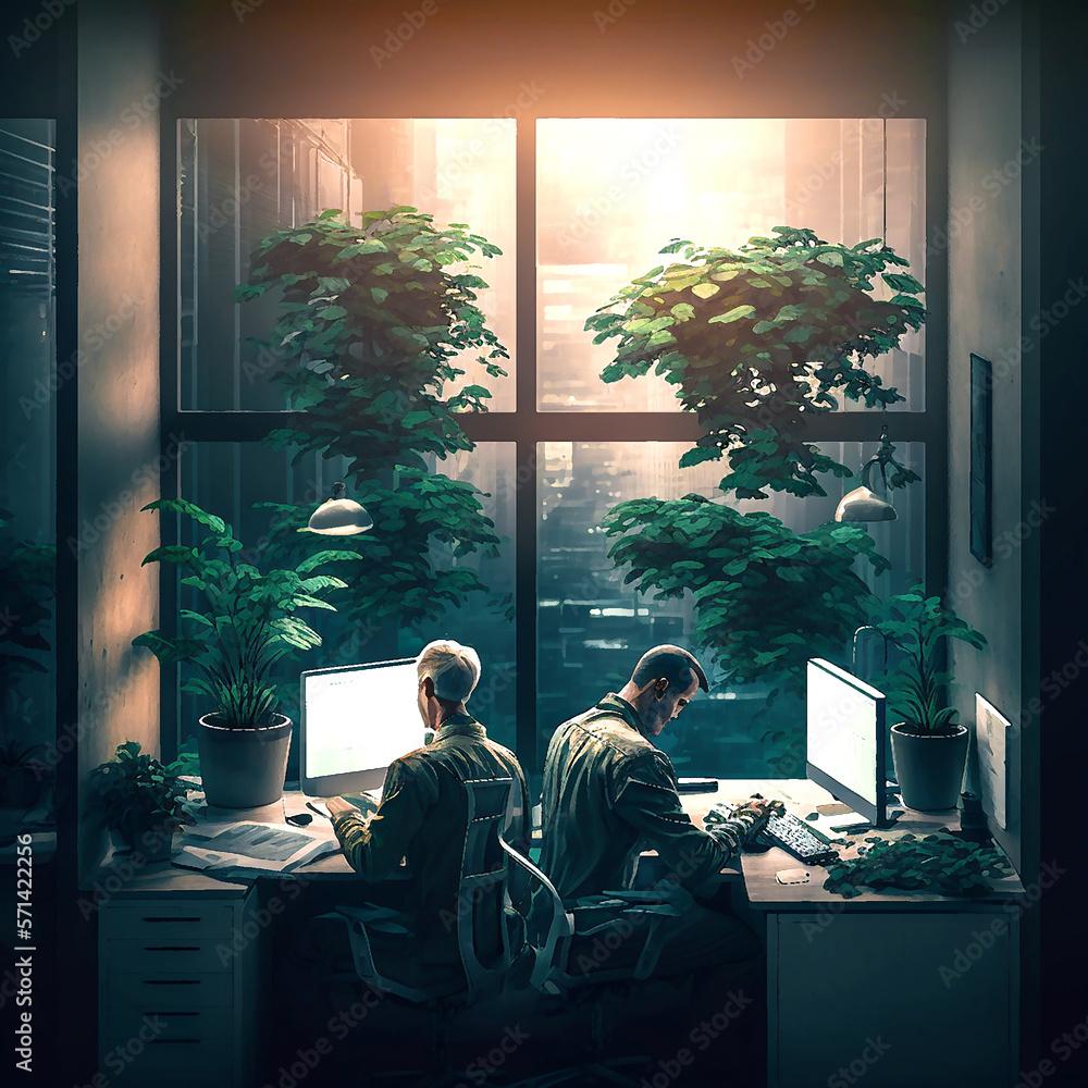 Office Workers, Executives, Co-workers, Back to Back, Computer Screens ...