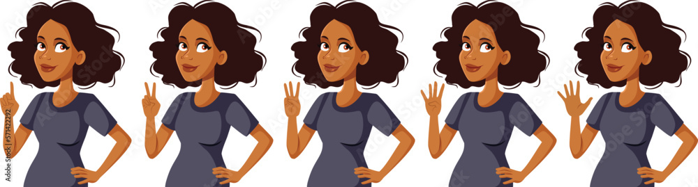 Smiling Woman Counting from One to Five Vector Cartoon Illustration ...