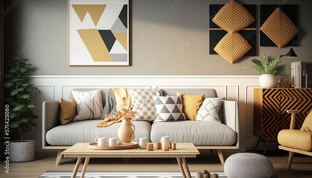 4K resolution or higher, Interior design of living room interior ...
