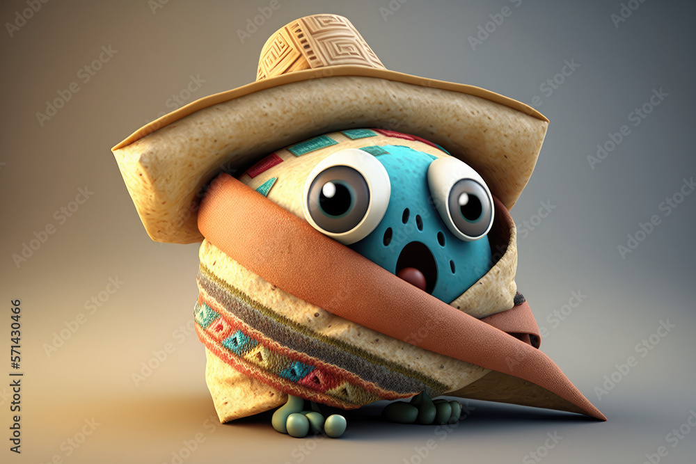 3d Cute Cartoon Burrito Character, generative AI picture. Stock ...
