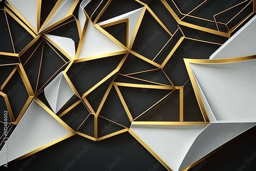 abstract golden and white triangles 3d render illustration background. Elegant modern and ...