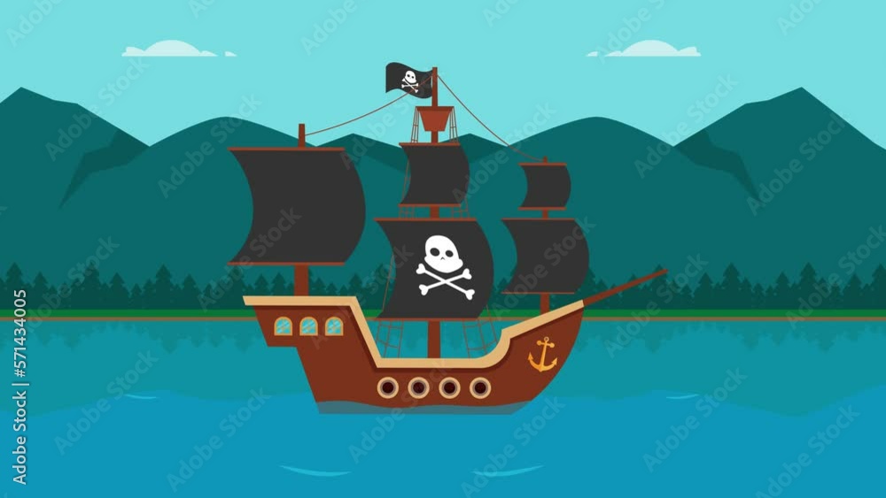 Wooden pirate ship sailing at sea 2d animation Stock Video | Adobe Stock