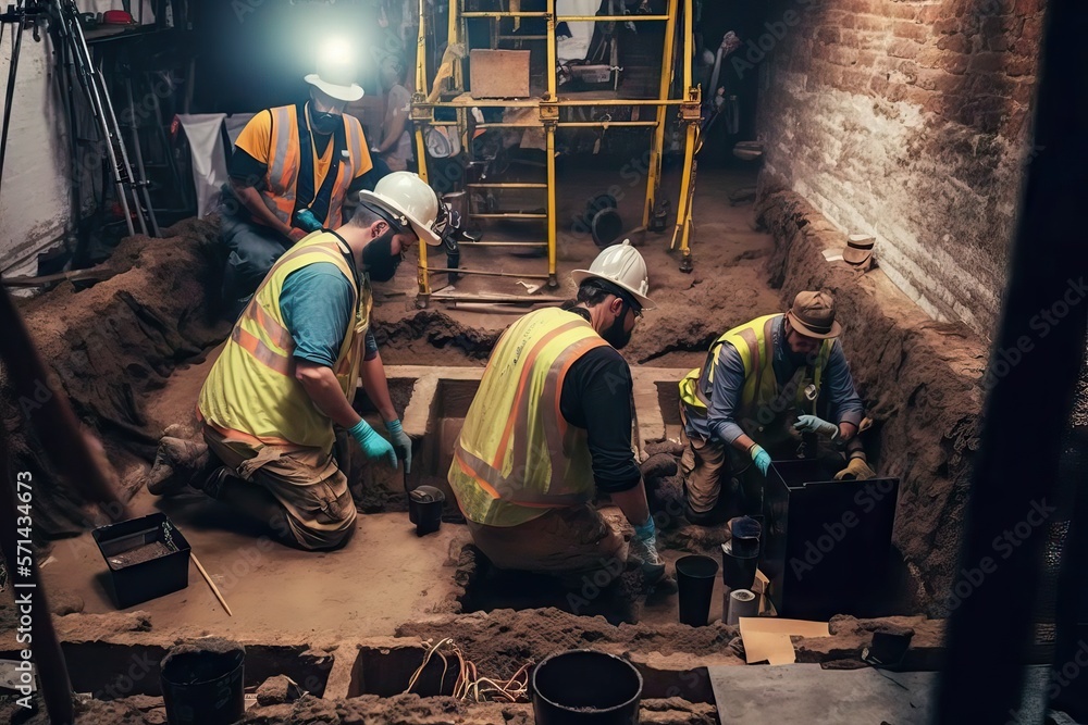 Construction Engineers discovering an ancient buildings under the city ...