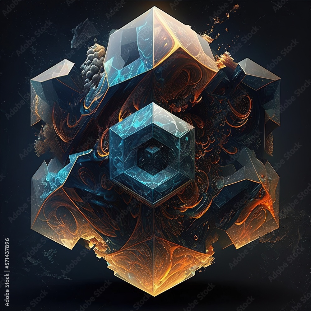 ภาพประกอบสต็อก tesseract with fractal design in order and chaos ...
