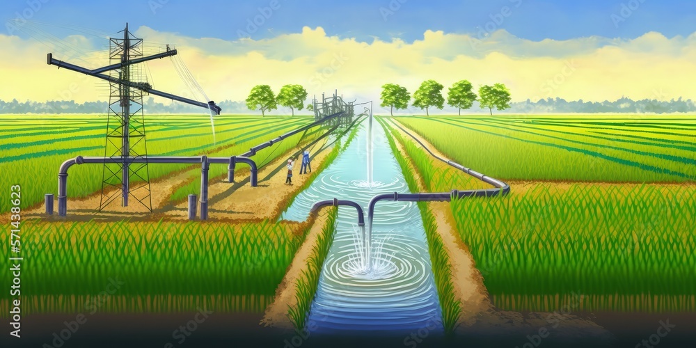 rice fields are irrigated by pump wells, which use a method of pumping ...