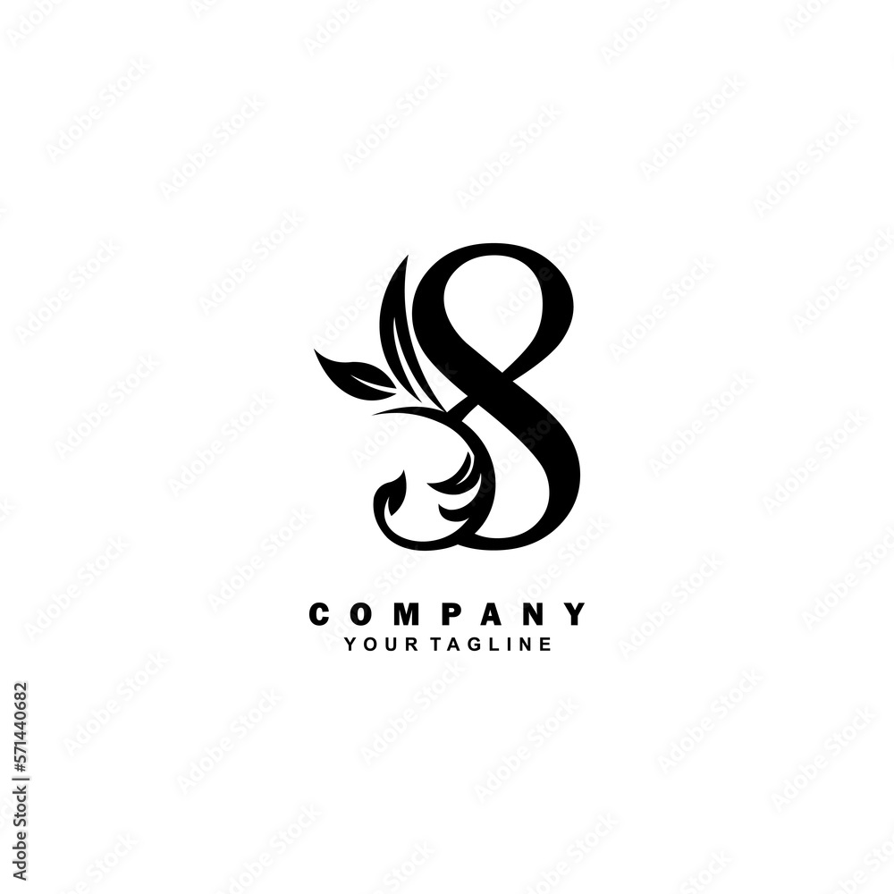 Elegant luxury black 8 number logo vector design with leaf and flower ...