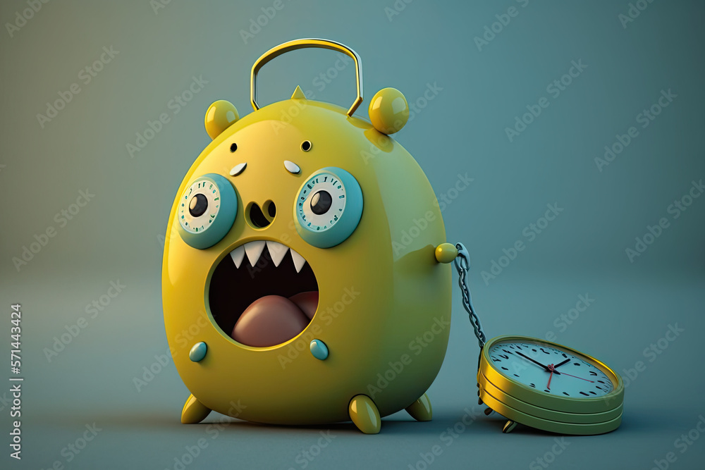 3d Cute Cartoon Alarm Clock Character, generative Ai picture. Stock ...