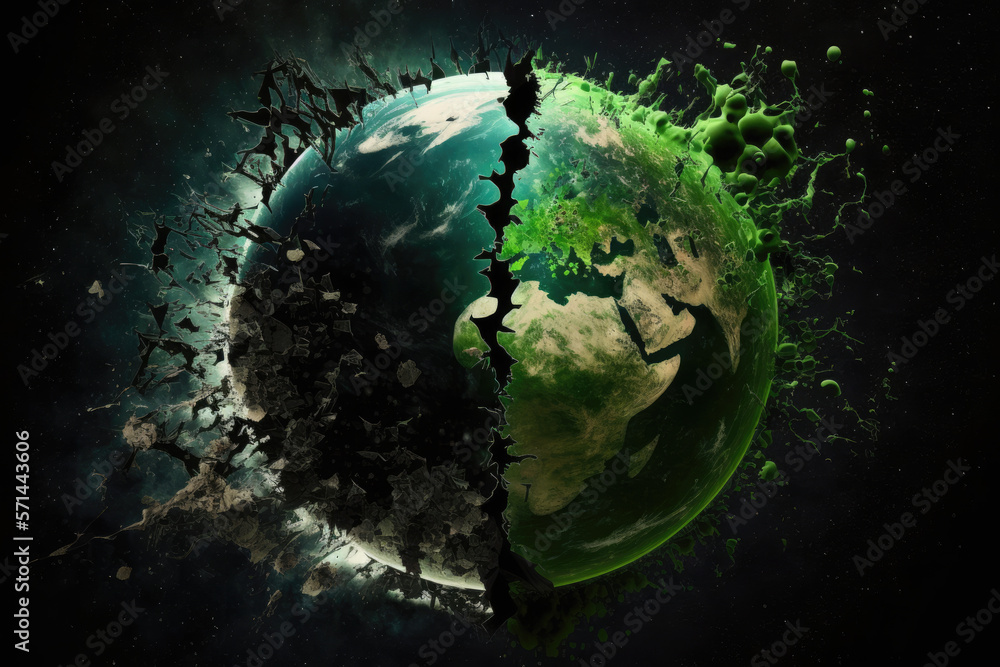 earth from the space which is destroyed, no green color of trees ...