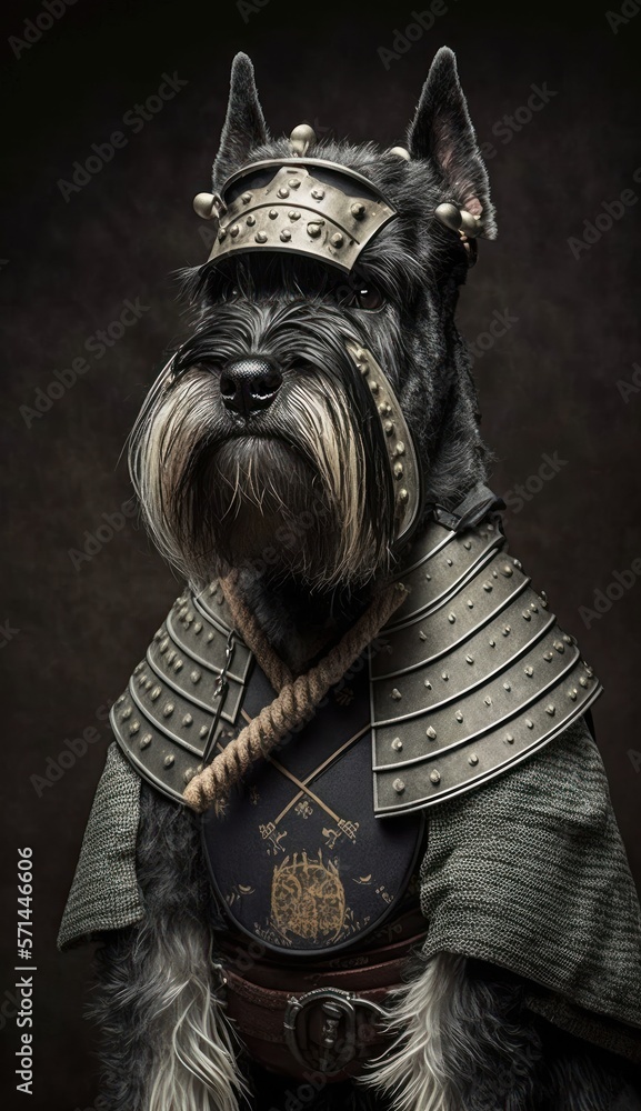 Majestic Animal Standard Schnauzer Shogun in Samurai Armor: A Depiction ...